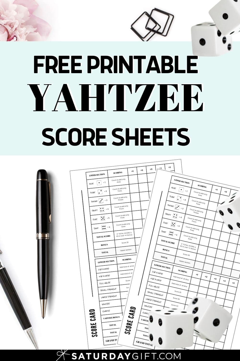 Yahtzee Score Card - Printable Yahtzee Score Sheets | SaturdayGift