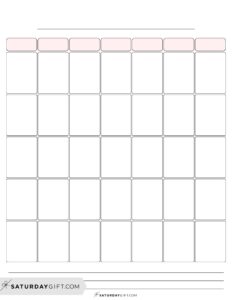 Blank Calendar templates - 29 Cute & Free Printables | SaturdayGift
