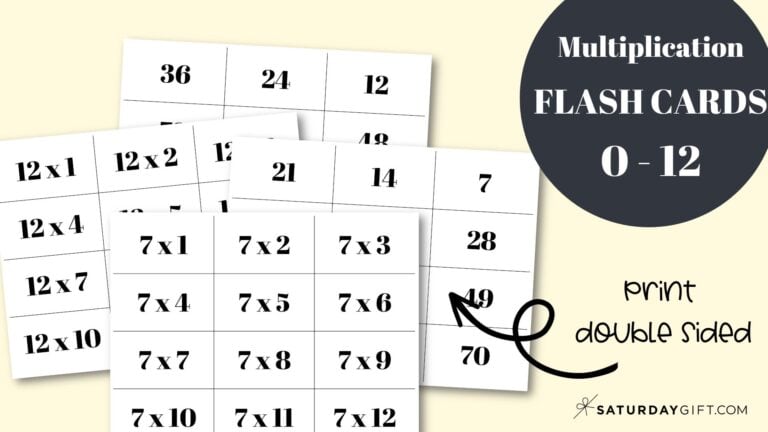 Free Printable Multiplication Flash Cards | SaturdayGift
