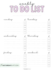 To-Do List Template - 29 Cute & Free Printable To-Do Lists | SaturdayGift