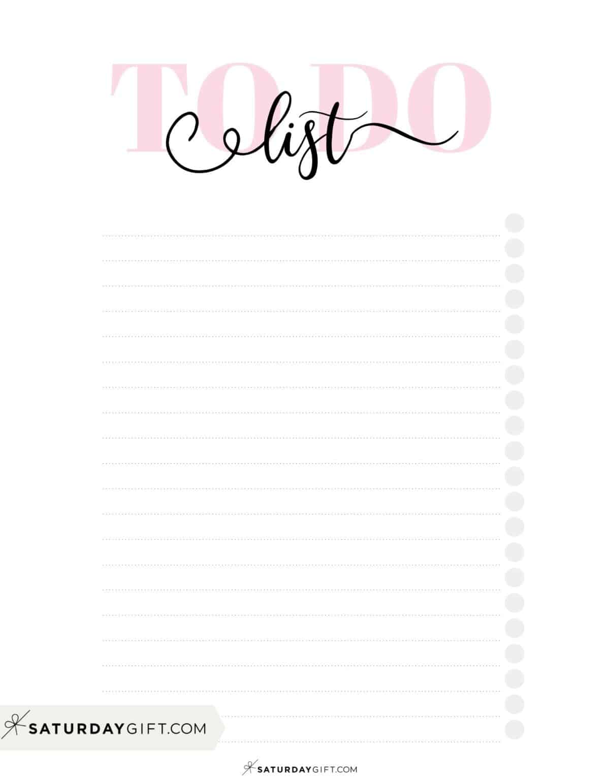 To-Do List Template - 29 Cute & Free Printable To-Do Lists | SaturdayGift