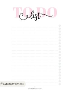 To-Do List Template - 29 Cute & Free Printable To-Do Lists | SaturdayGift