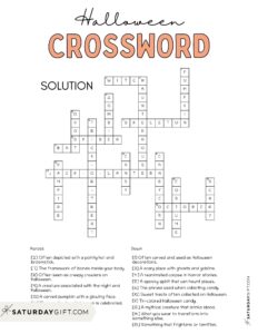 Halloween Crossword Puzzle - Cute & Free Printable | SaturdayGift