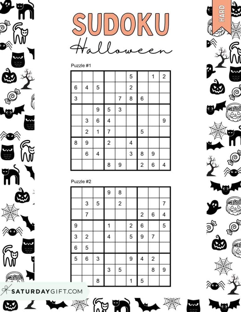 Halloween Sudoku Puzzles - Cute & Free Printables | SaturdayGift