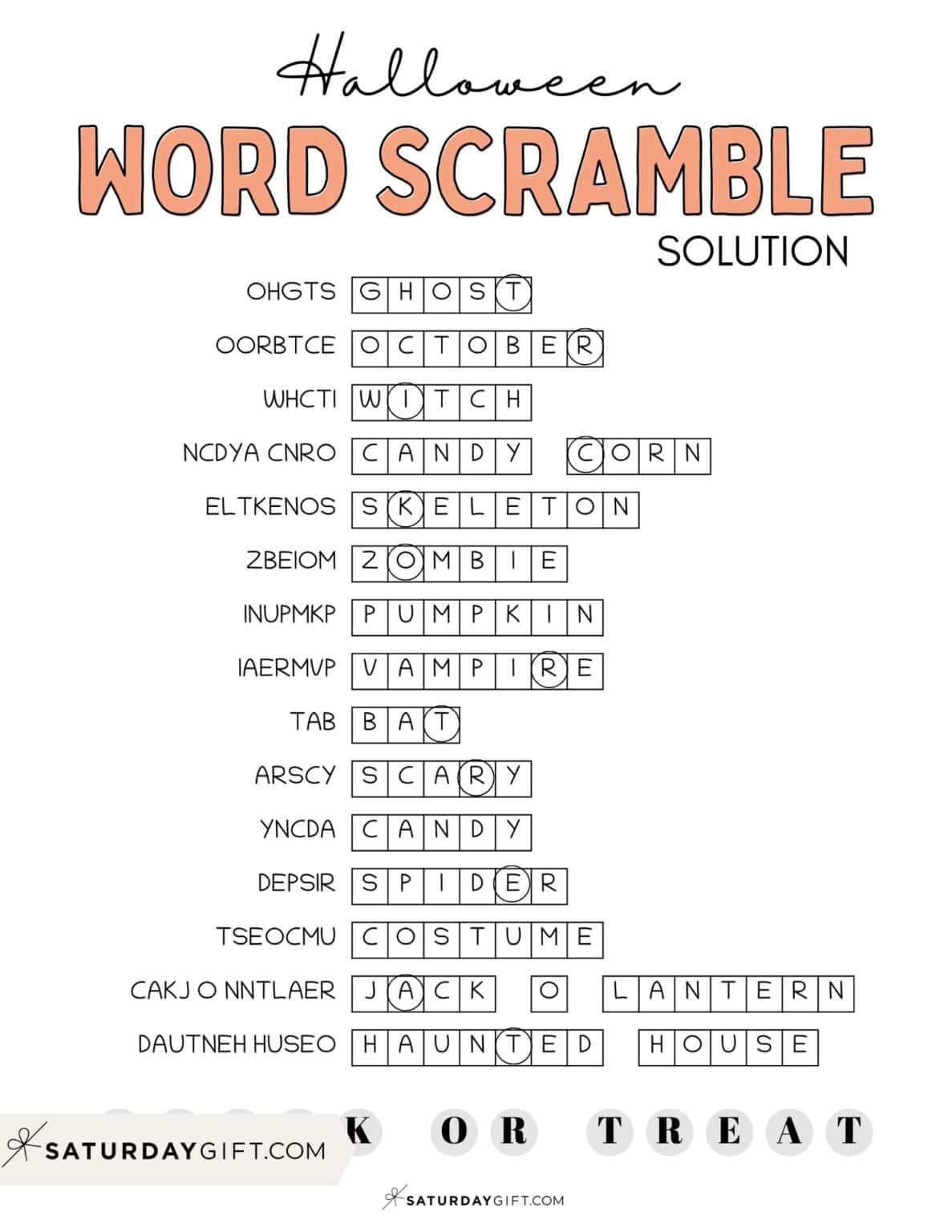 Halloween Word Scramble - Cute & Free Printable | SaturdayGift