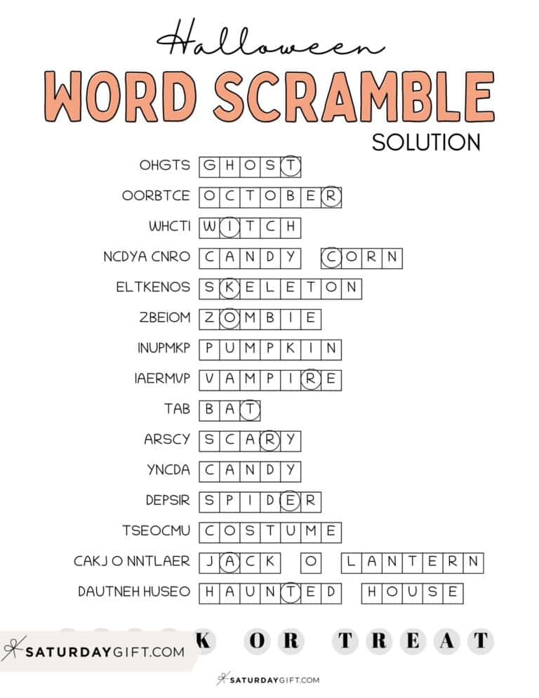Halloween Word Scramble - Cute & Free Printable | SaturdayGift