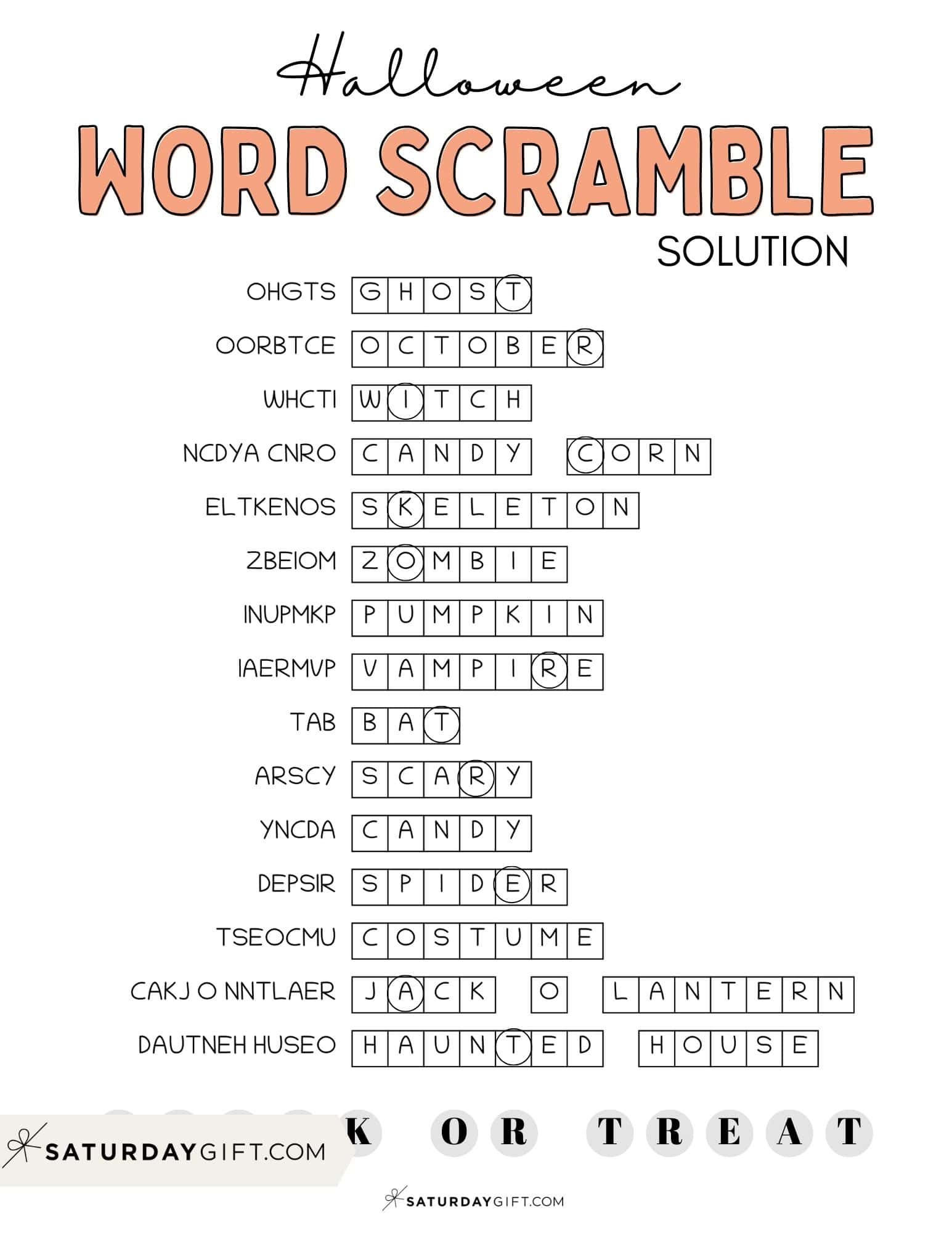 Halloween Word Scramble - Cute & Free Printable | SaturdayGift