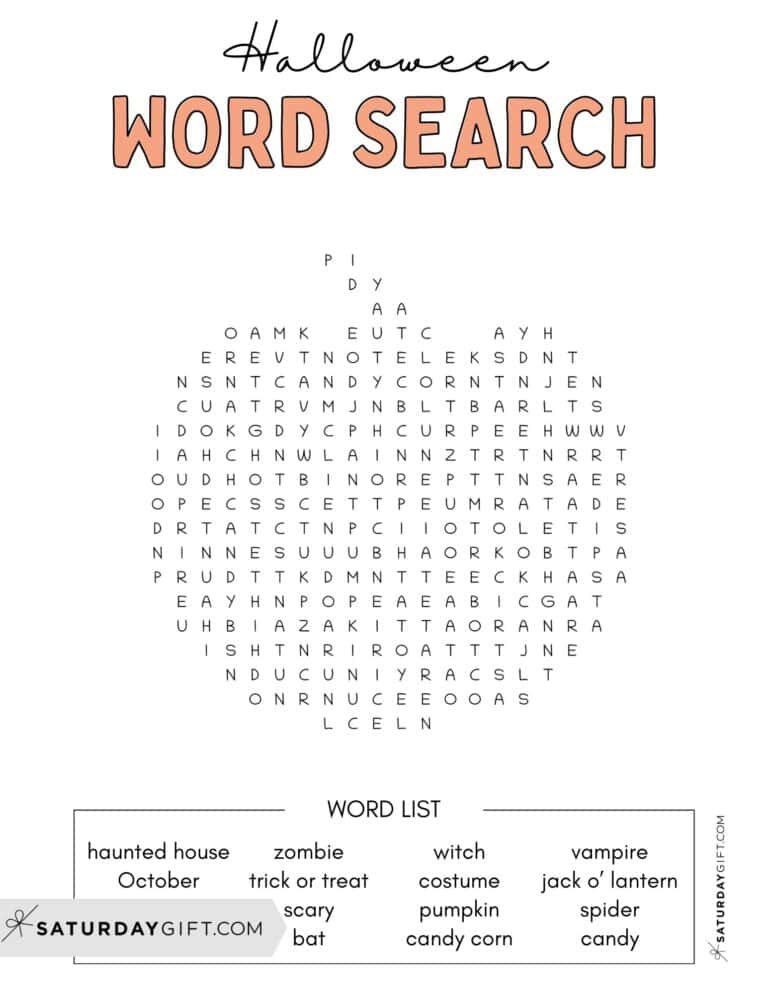 Halloween Word Search - Cute & Free Printables | SaturdayGift