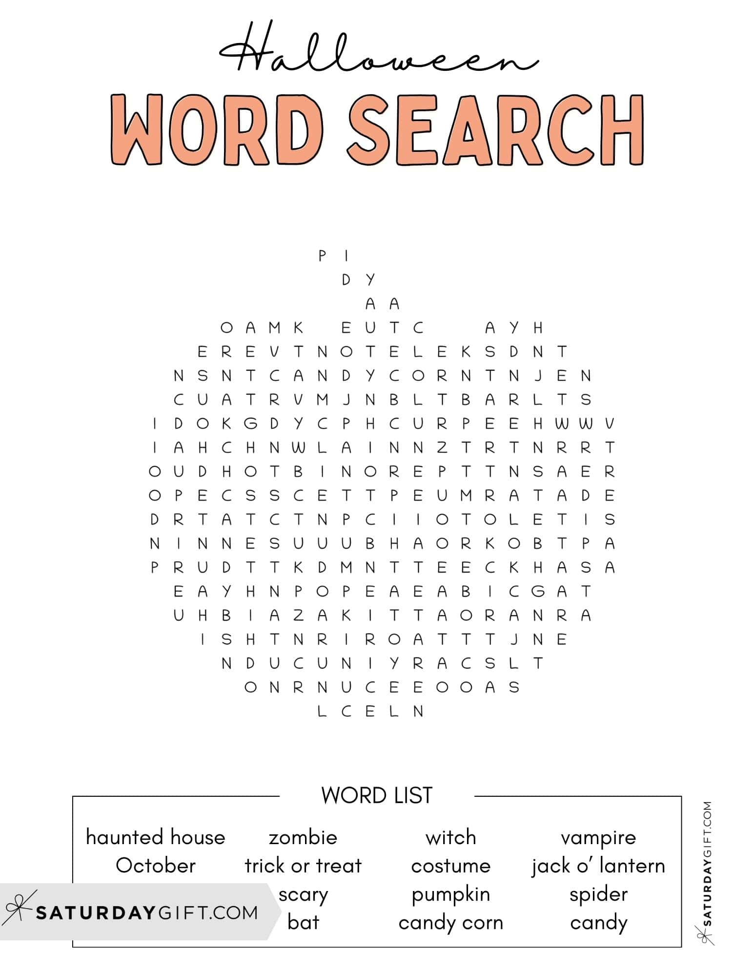 Halloween Word Search - Cute & Free Printables | SaturdayGift
