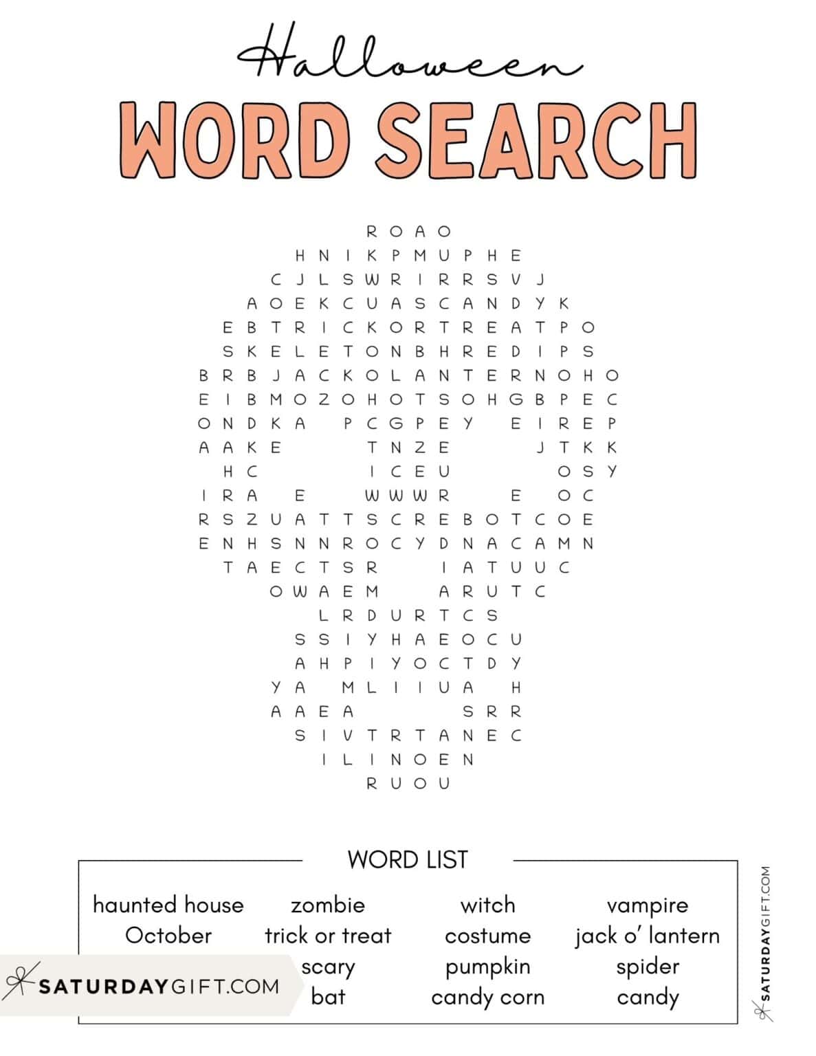 Halloween Word Search - Cute & Free Printables | SaturdayGift