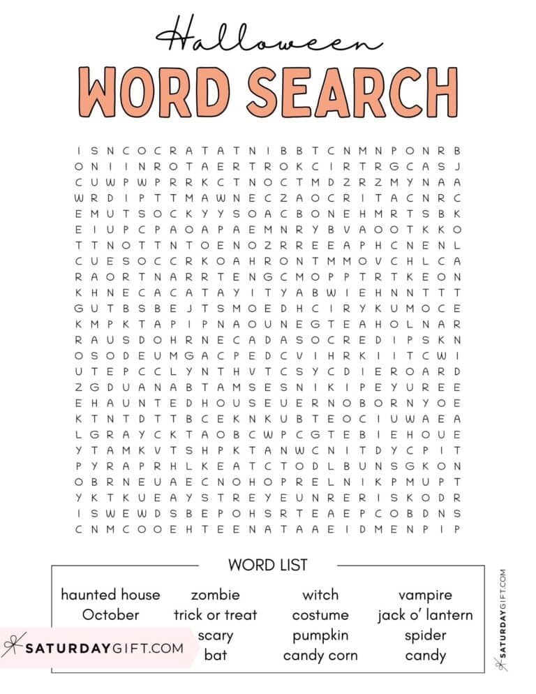 Halloween Word Search - Cute & Free Printables | SaturdayGift