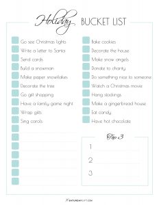 Holiday Bucket List Ideas + Free Bucket List Printables