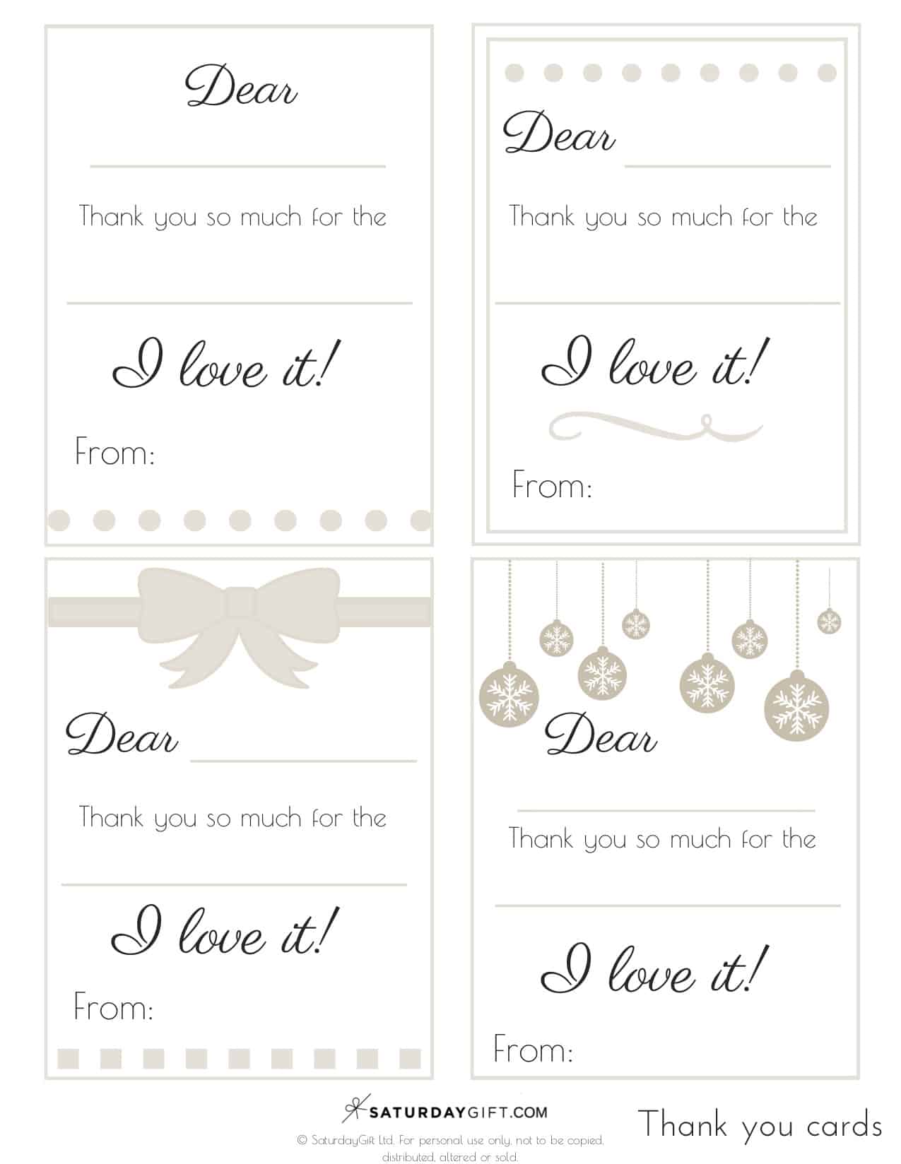 Holiday Thank You Cards {Free Printable} | SaturdayGift