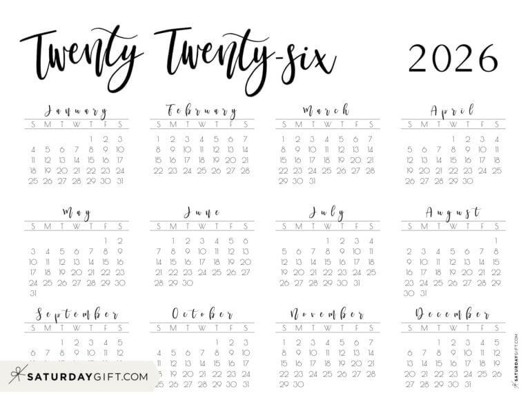2026 Yearly Calendar Printable - 17 Cute & Free 2026 Annual Calendars