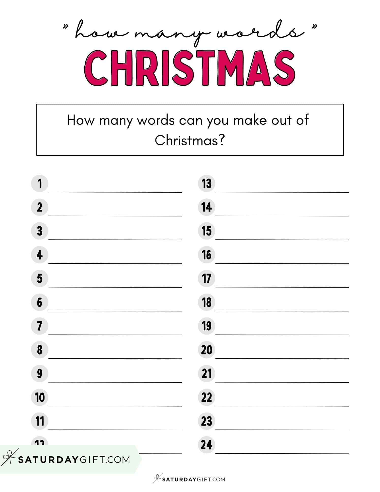 How Many Words Can You Make From Christmas - Worksheet