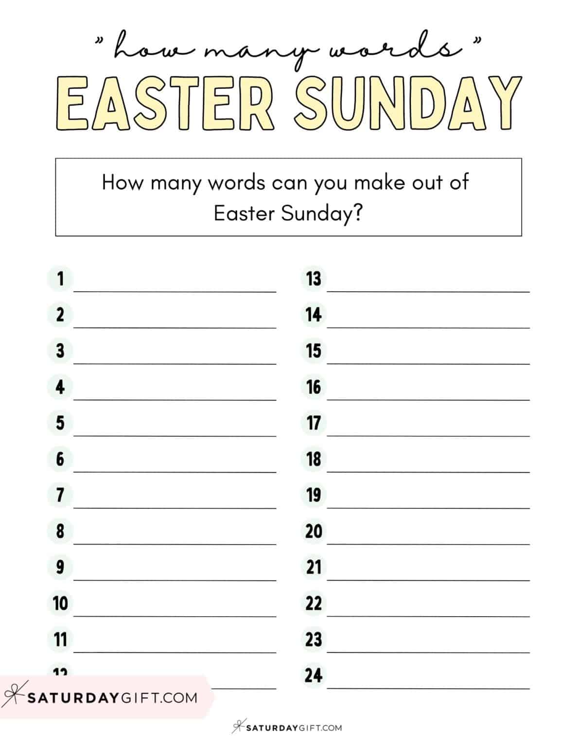 How Many Words Can You Make From Easter Sunday - Worksheet