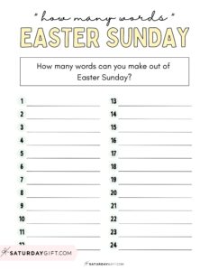 How Many Words Can You Make From Easter Sunday - Worksheet