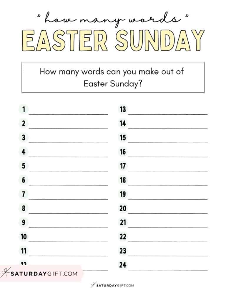 How Many Words Can You Make From Easter Sunday - Worksheet