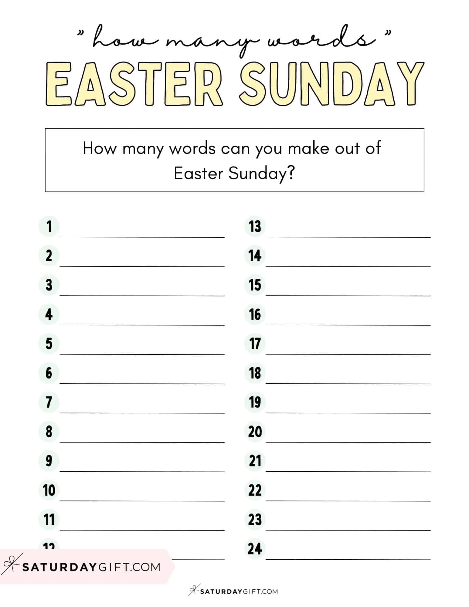 How Many Words Can You Make From Easter Sunday - Worksheet