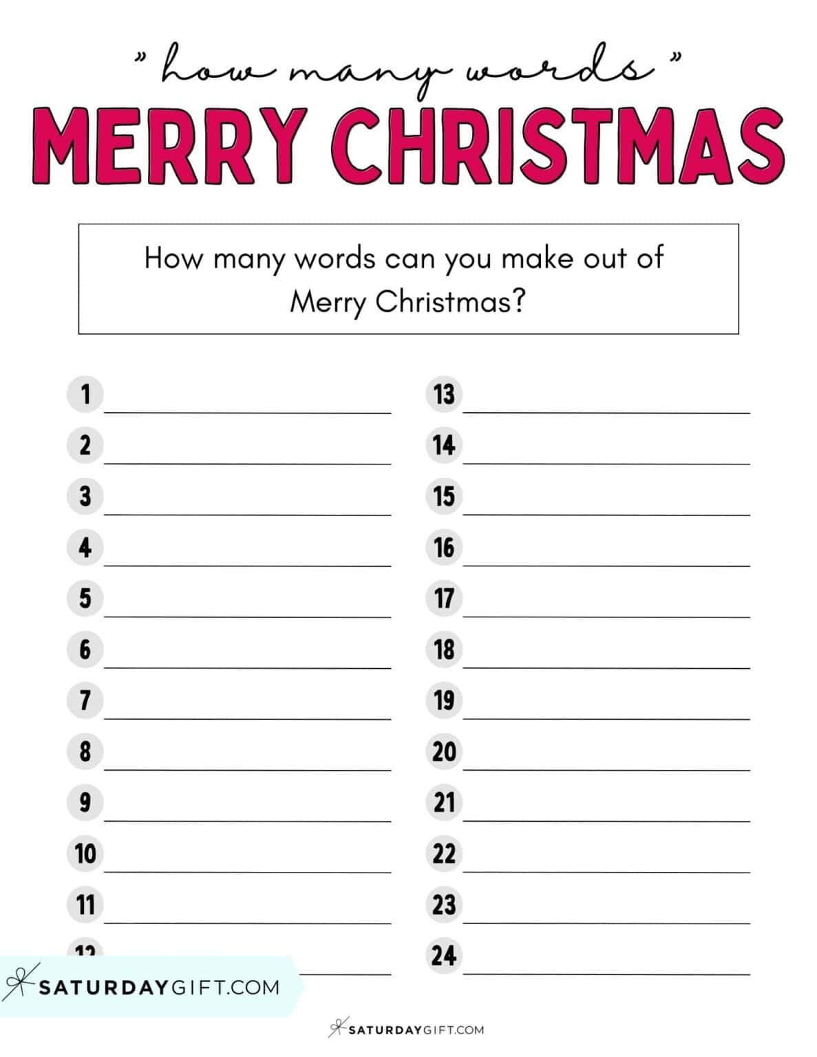 How Many Words Can You Make From Christmas - Worksheet