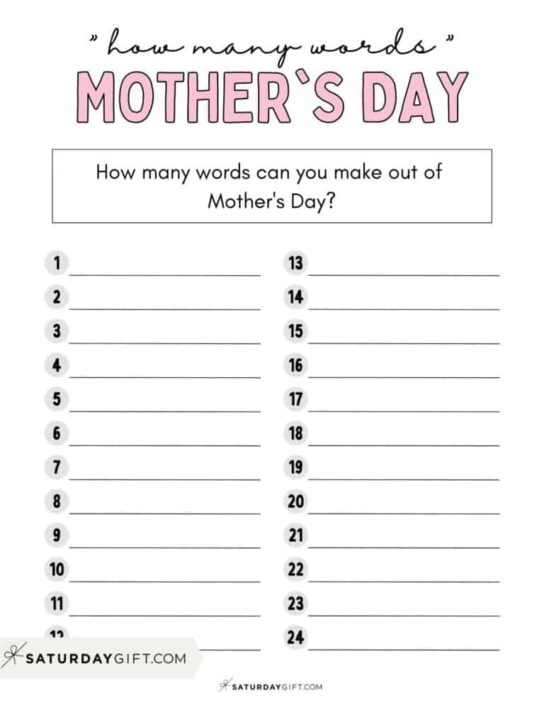 How Many Words Can You Make From Mother's Day - Worksheet