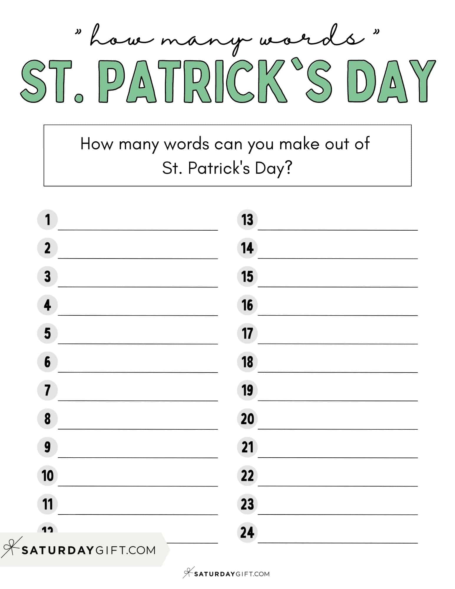 How Many Words Can You Make From St. Patrick's Day - Worksheet