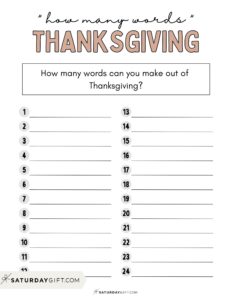 How Many Words Can You Make From Thanksgiving - Worksheet