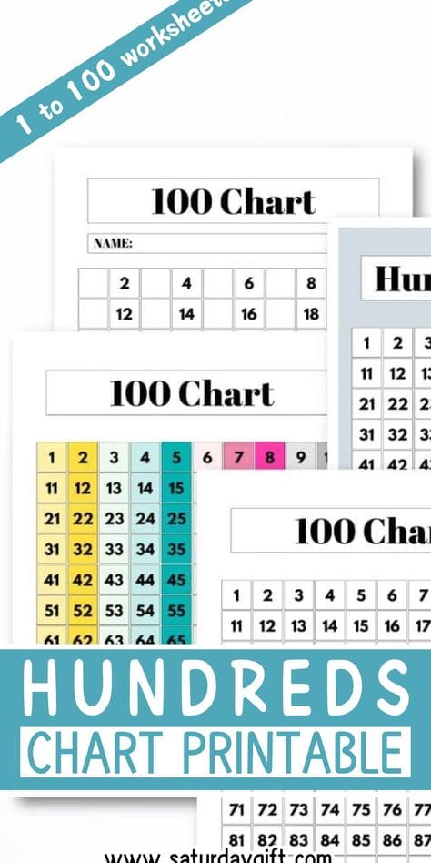 Hundreds Chart Printable - 19 Free Numbers 1 to 100 worksheets | SaturdayGift