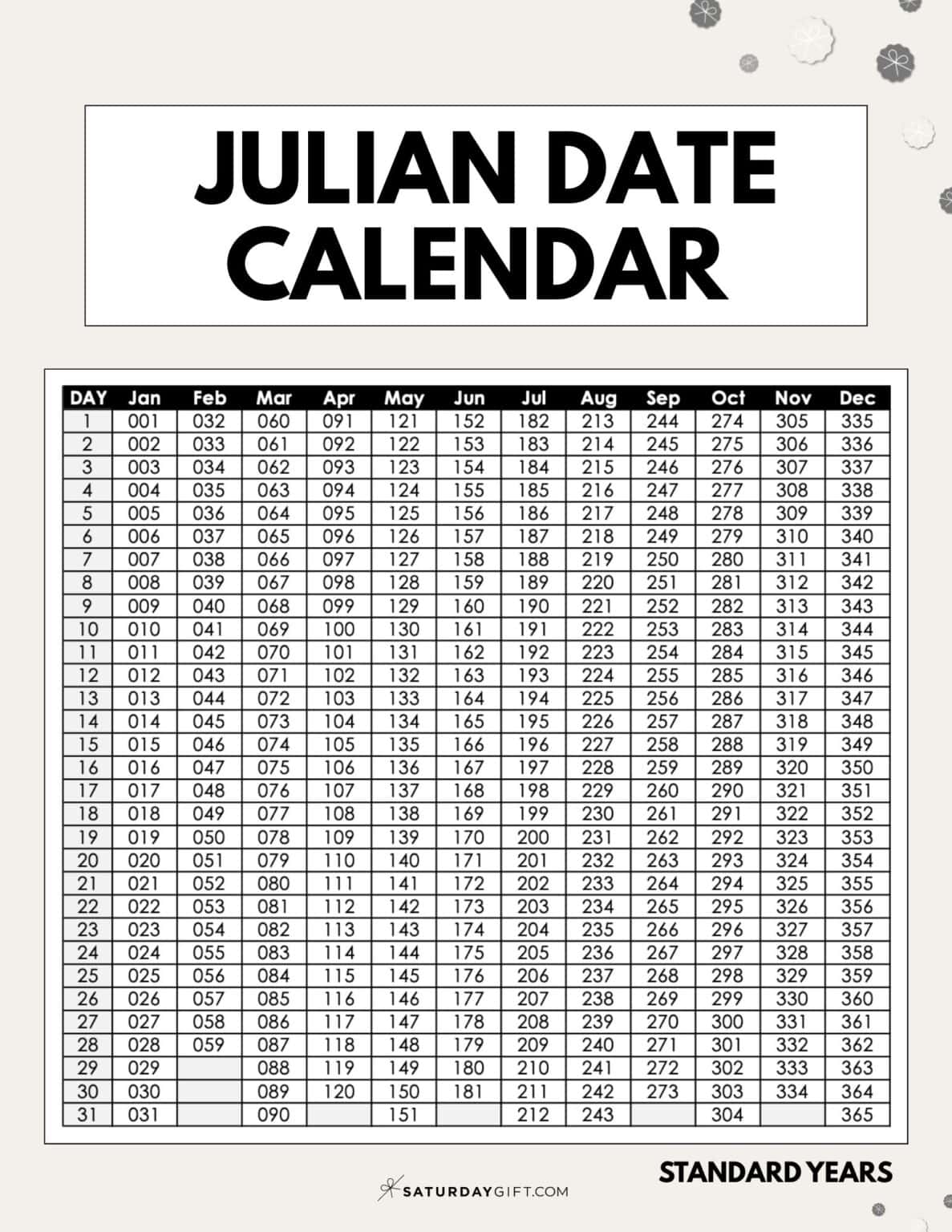 Julian Date Calendar Printable – Free Day-of-Year Calendars