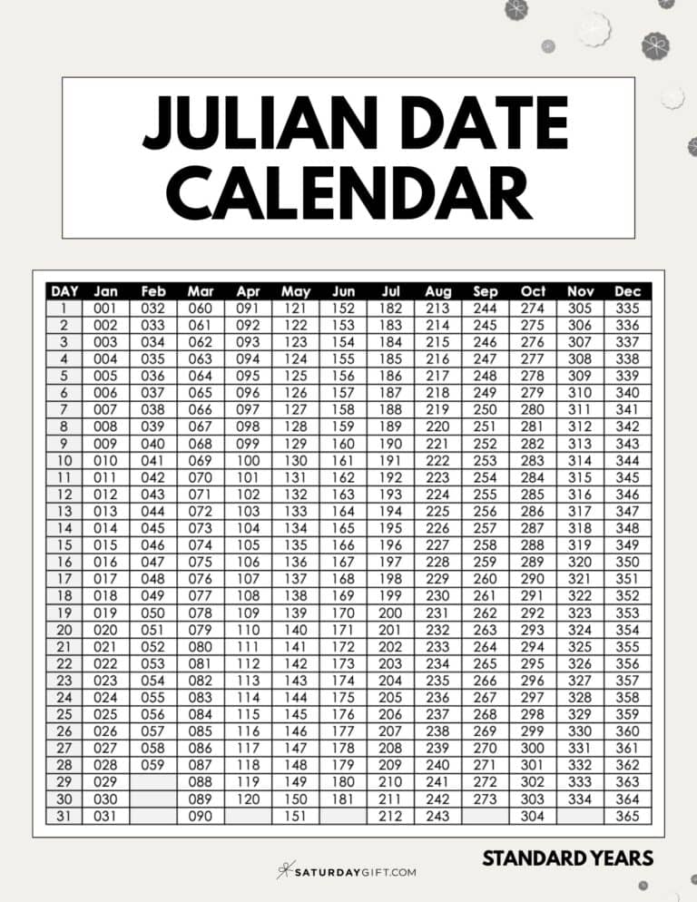Julian Date Calendar Printable – Free Day-of-Year Calendars