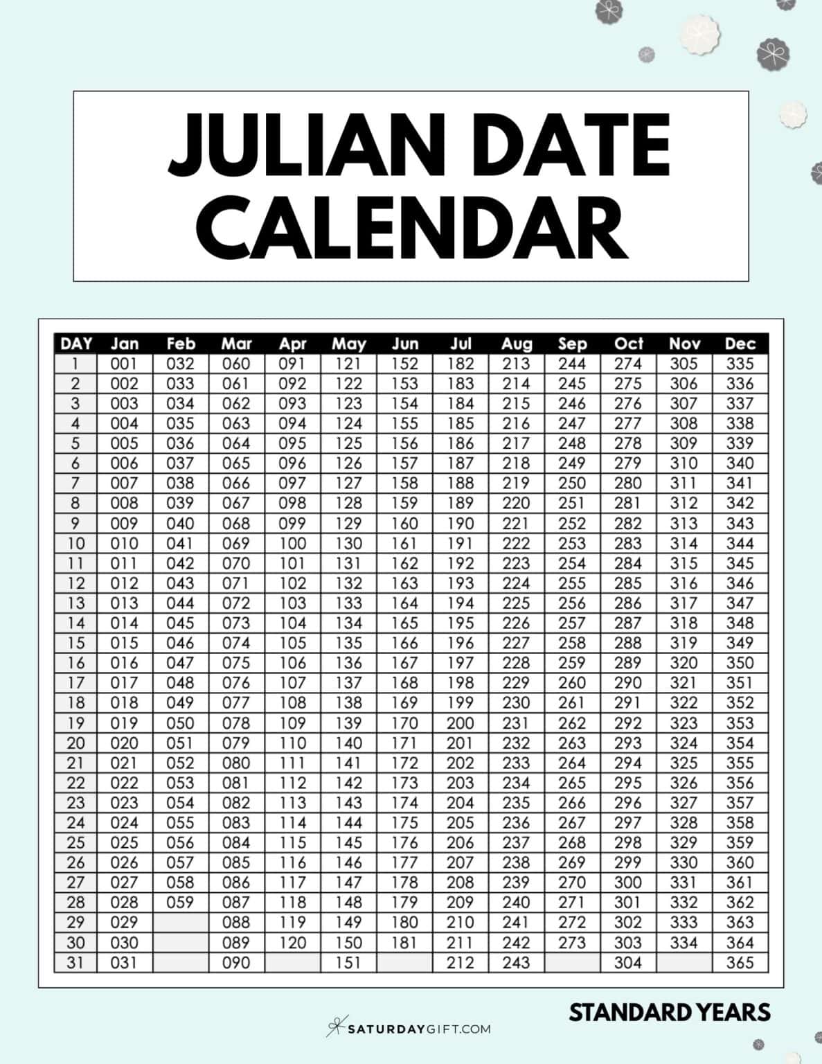 Julian Date Calendar Printable – Free Day-of-Year Calendars
