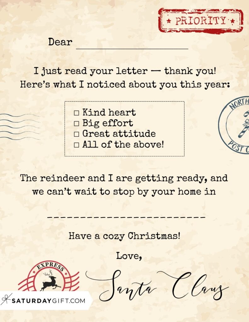 Letter from Santa – 12 Free Printable Santa Reply Letters for Kids