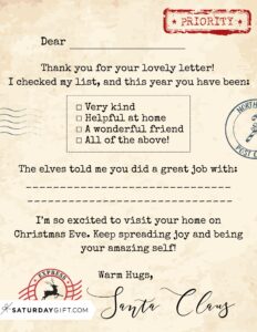 Letter from Santa – 12 Free Printable Santa Reply Letters for Kids