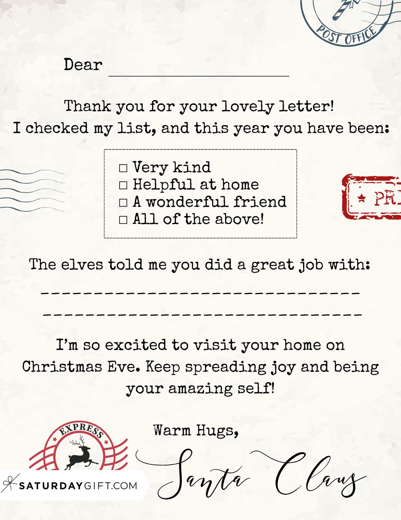 Letter from Santa – 12 Free Printable Santa Reply Letters for Kids