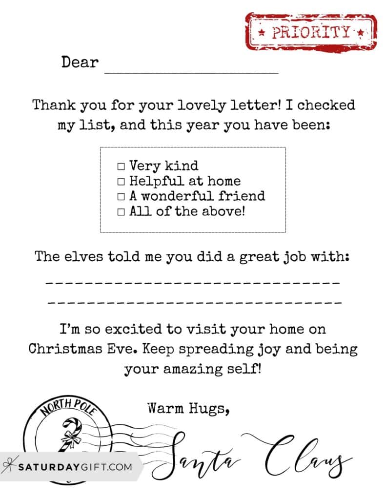 Letter from Santa – 12 Free Printable Santa Reply Letters for Kids