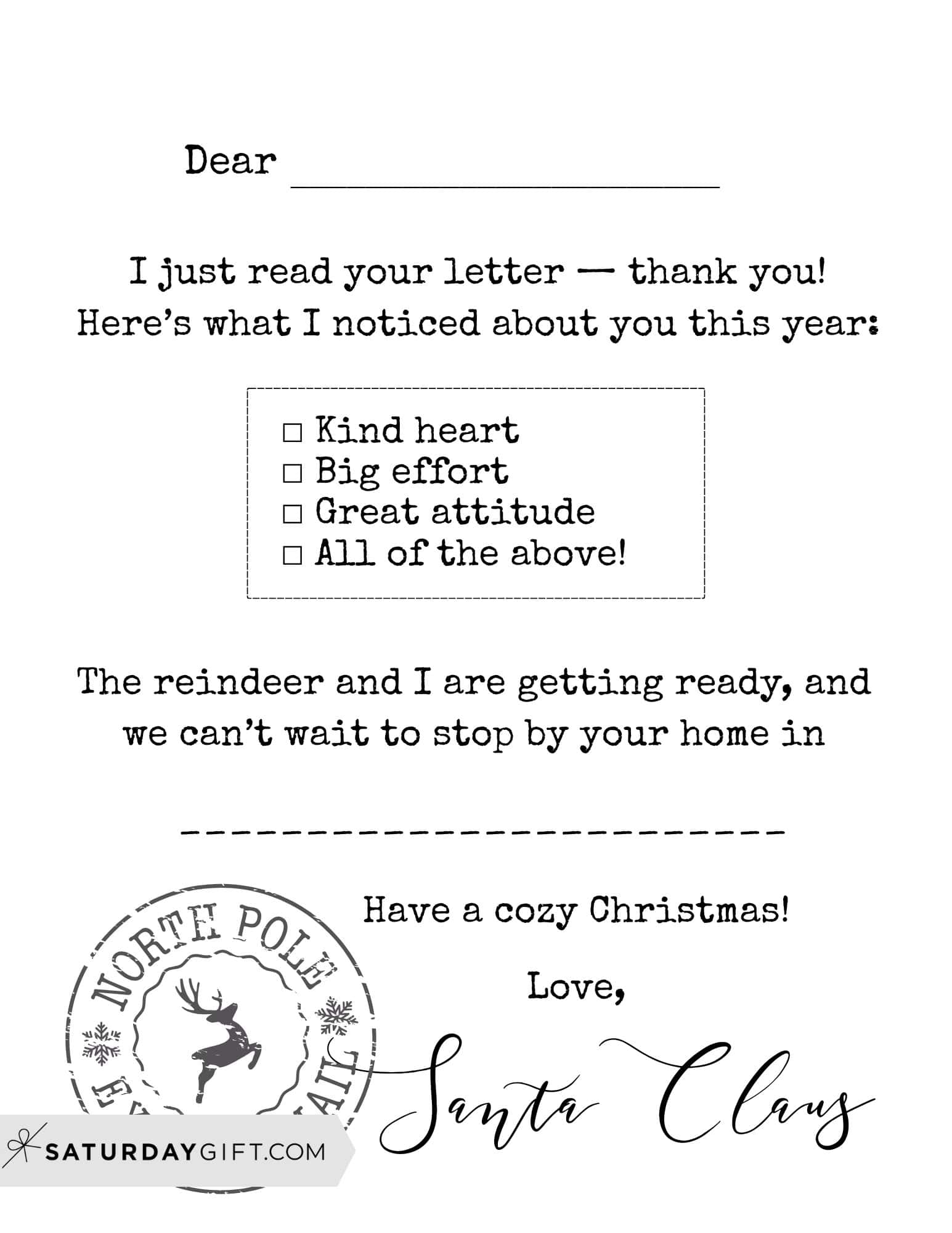 Letter from Santa – 12 Free Printable Santa Reply Letters for Kids