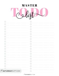 To-Do List Template - 29 Cute & Free Printable To-Do Lists | SaturdayGift