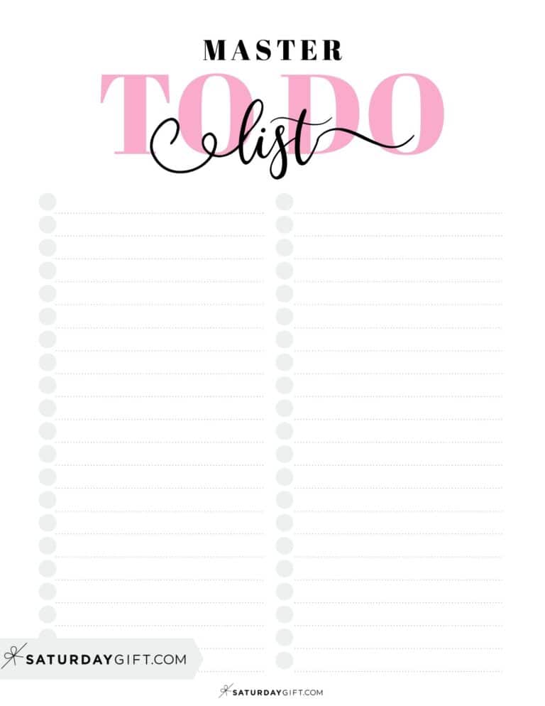To-Do List Template - 29 Cute & Free Printable To-Do Lists | SaturdayGift