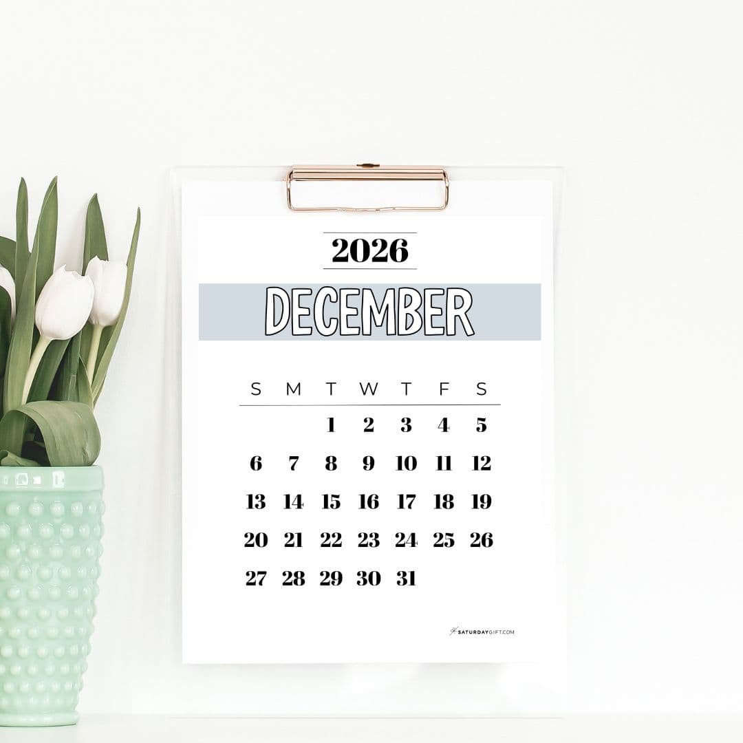 Basic Grey Calendar Template 2026 - Free Printable