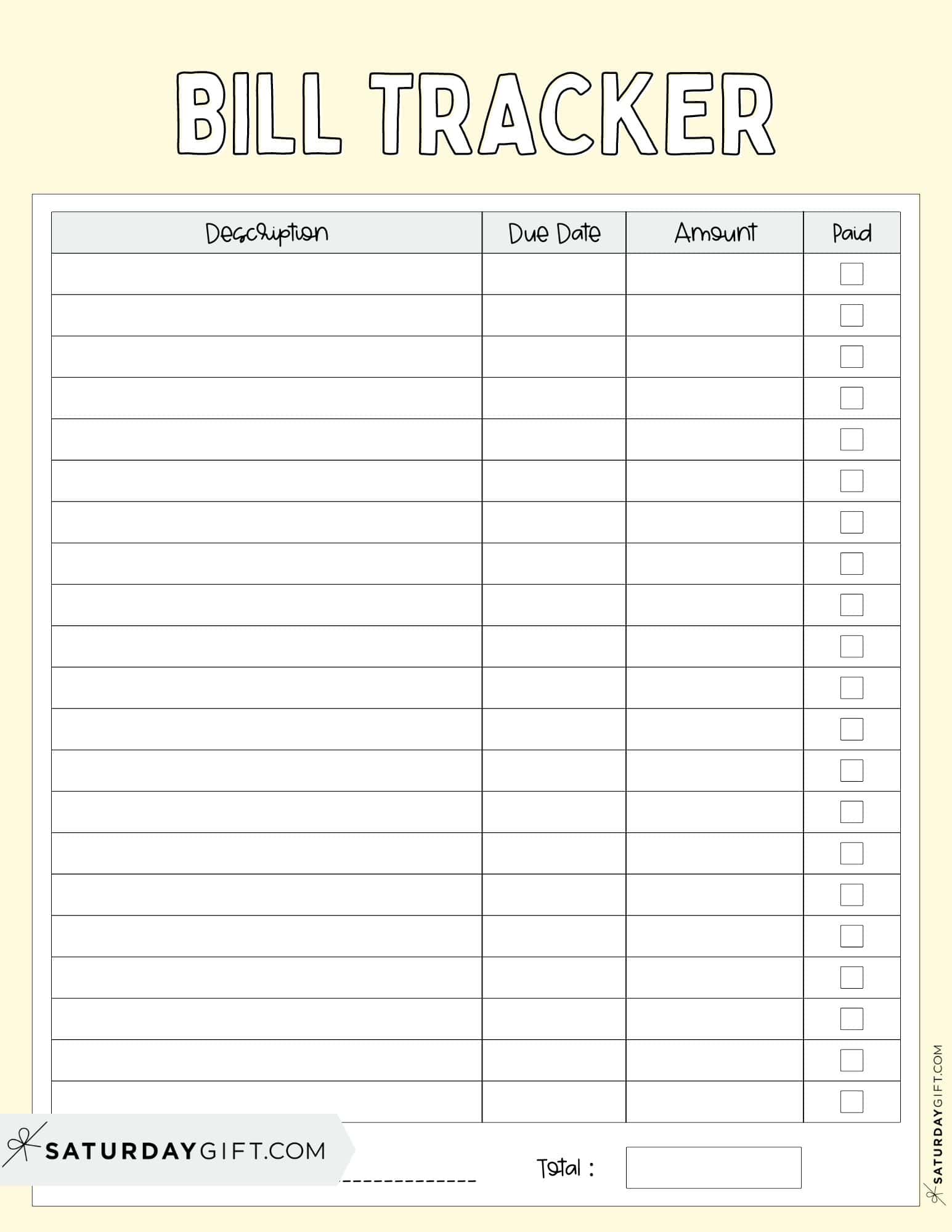 Bill Organizer Template - 39 Cute & Free Printable Bill Trackers