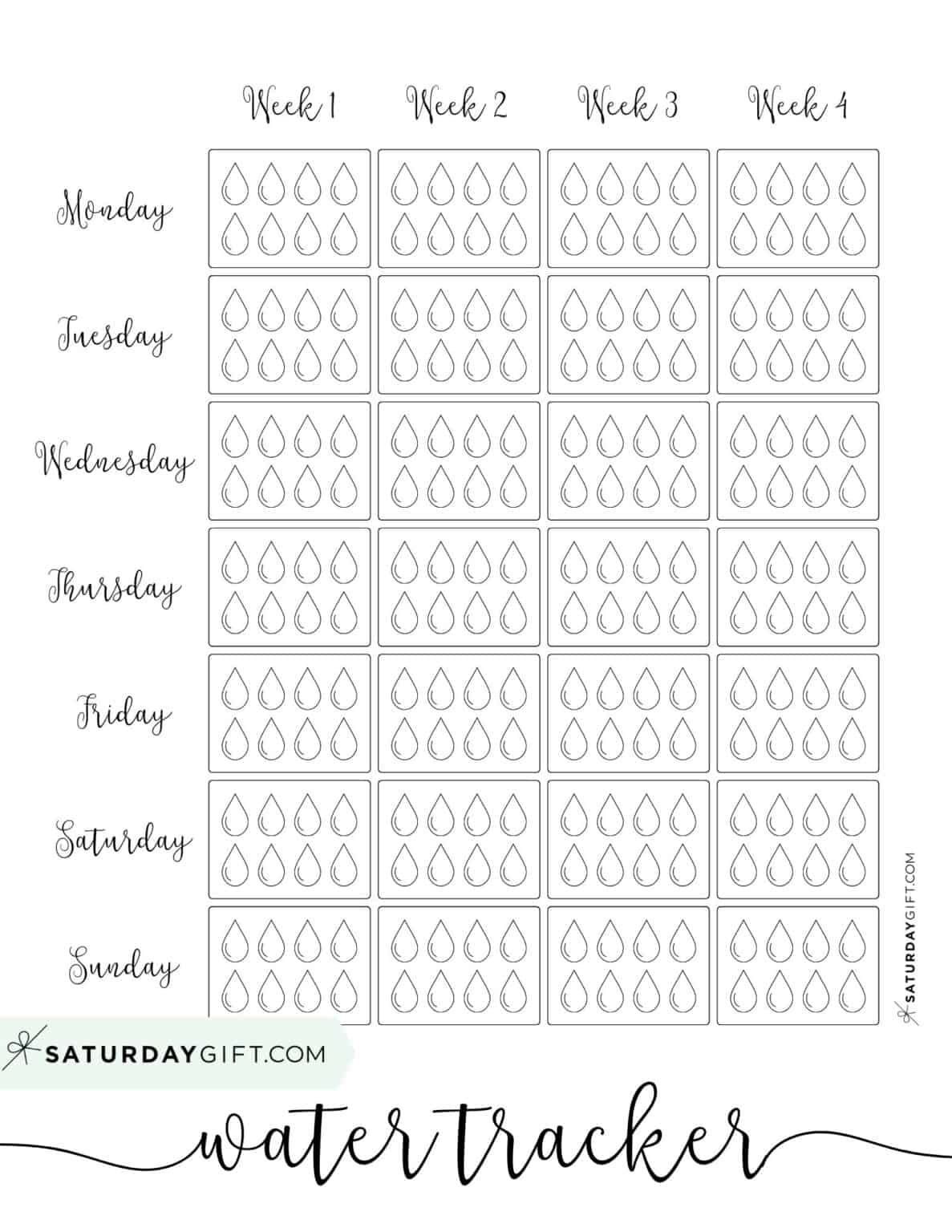 Cute Water Tracker Printable - Keep Track of Your Daily Water Intake