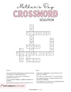 Mother's Day Crossword Puzzle - Cute & Free Printable | SaturdayGift
