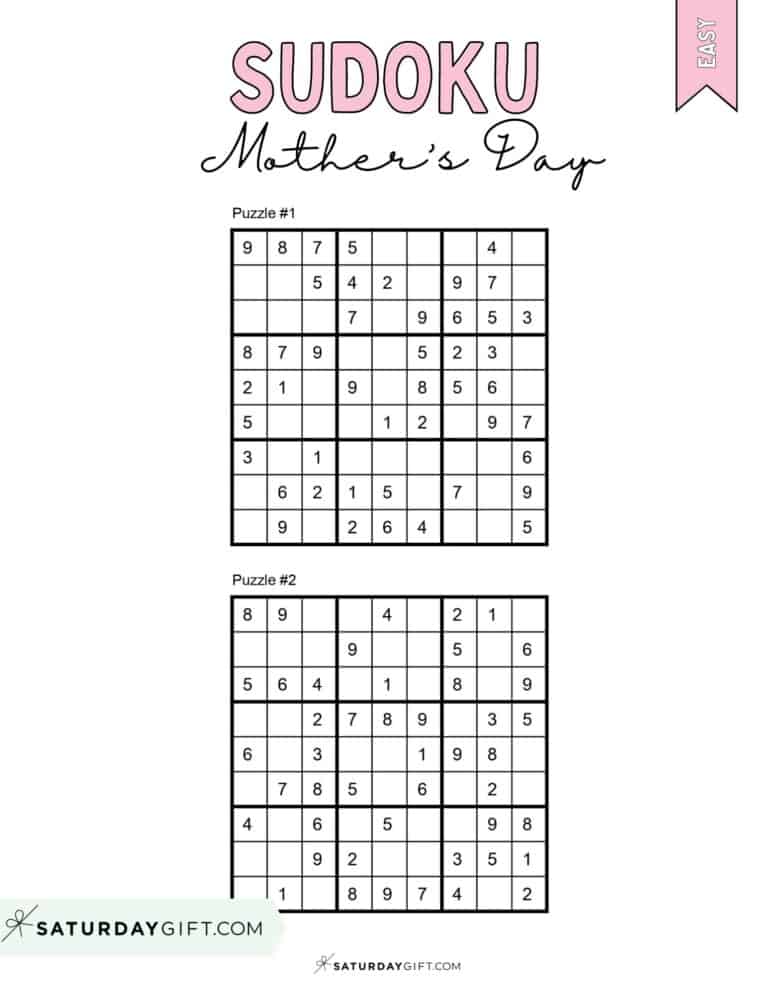 Mother's Day Sudoku Puzzles - Cute & Free Printables | SaturdayGift