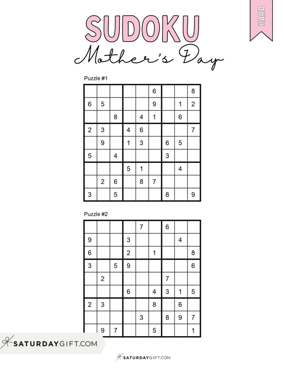 Mother's Day Sudoku Puzzles - Cute & Free Printables | SaturdayGift