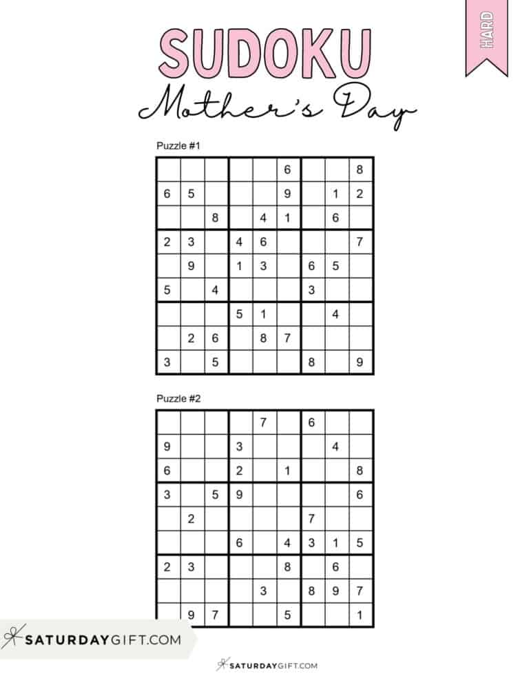 Mother's Day Sudoku Puzzles - Cute & Free Printables | SaturdayGift