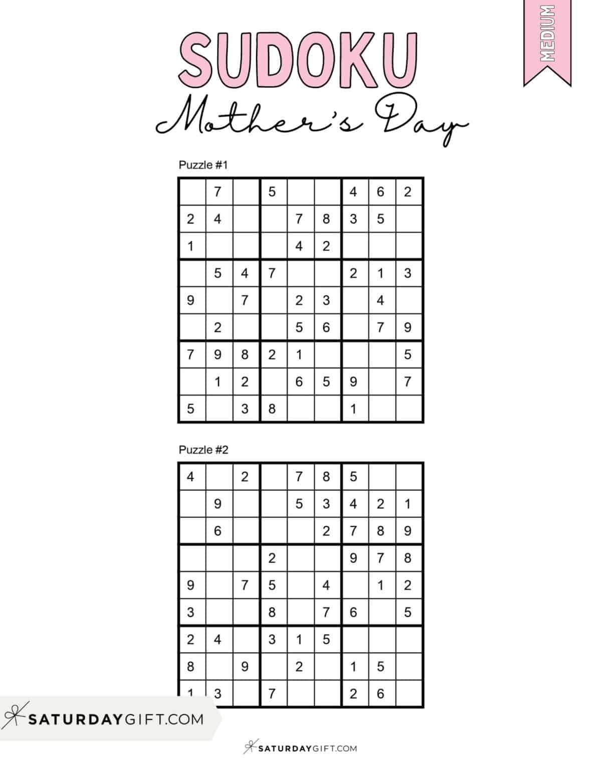 Mother's Day Sudoku Puzzles - Cute & Free Printables | SaturdayGift