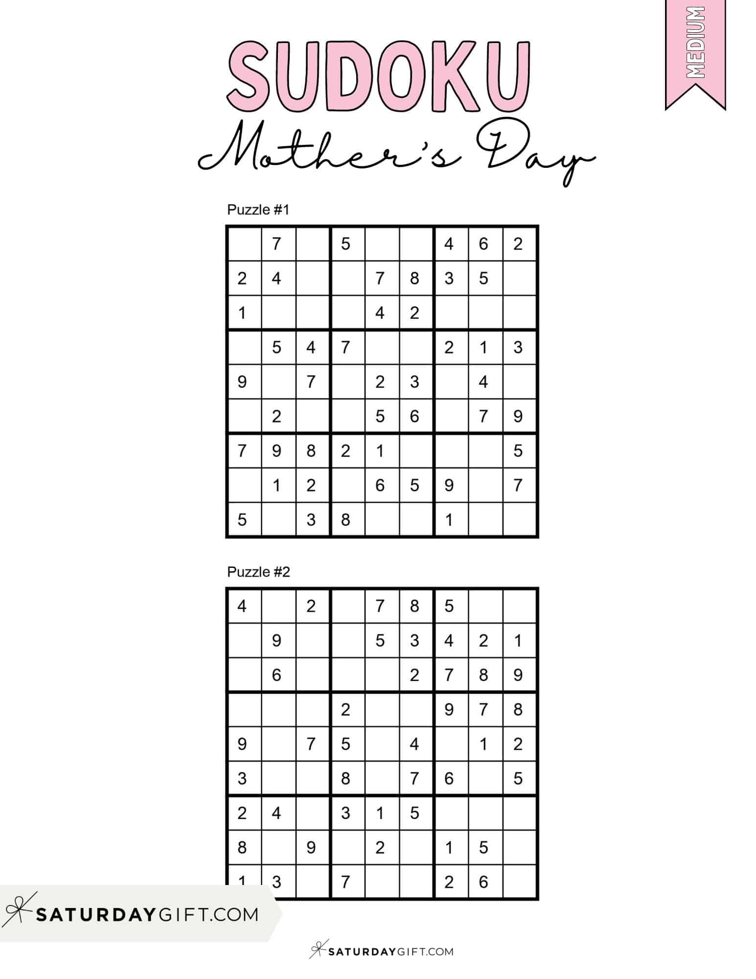 Mother's Day Sudoku Puzzles - Cute & Free Printables | SaturdayGift