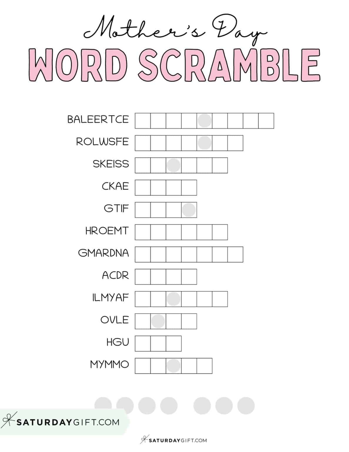 Mother's Day Word Scramble - Cute & Free Printable | SaturdayGift