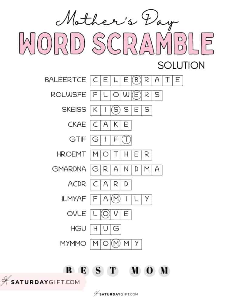 Mother's Day Word Scramble - Cute & Free Printable | SaturdayGift