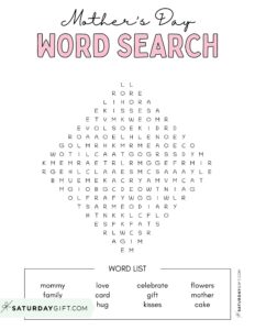 Mother's Day Word Search - Cute & Free Printables | SaturdayGift